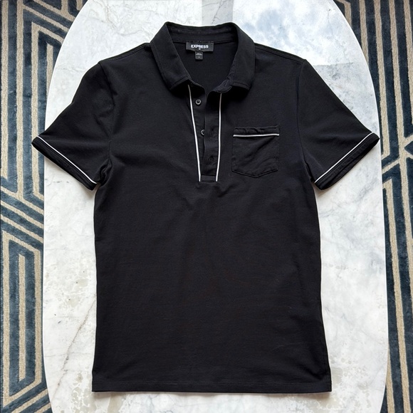 Express | Shirts | Express Black Polo Shirt With Ribbed Cuffs And ...